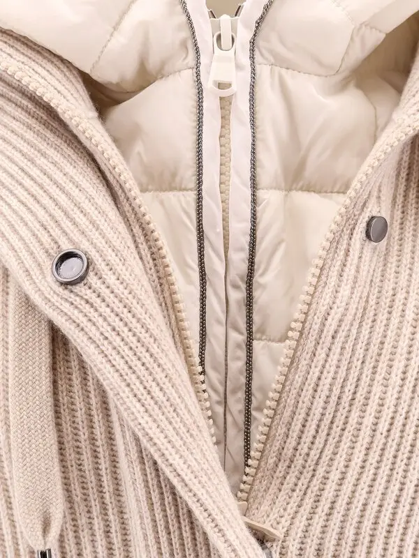 Brunello Cucinelli Hooded Knitted Jacket - Light Beige