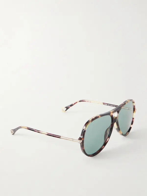 Chloé Tubolar Aviator-style Recycled Tortoiseshell Acetate Sunglasses - Brown