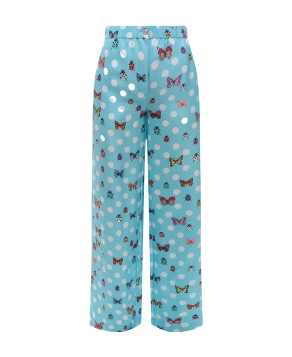 Versace Graphic-printed Wide-leg Trousers - Blue