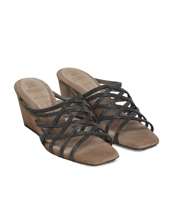 Brunello Cucinelli Monili-embellished Suede Sandals