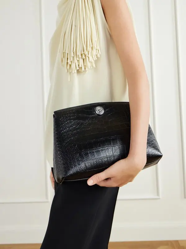 LIFFNER Pushlock Crocodile-effect Leather Clutch