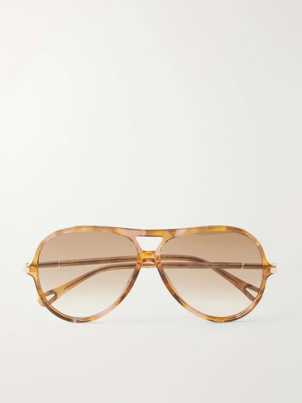 Chloé Tubolar Aviator-style Recycled Tortoiseshell Acetate Sunglasses