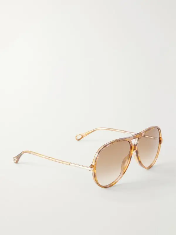 Chloé Tubolar Aviator-style Recycled Tortoiseshell Acetate Sunglasses - Brown