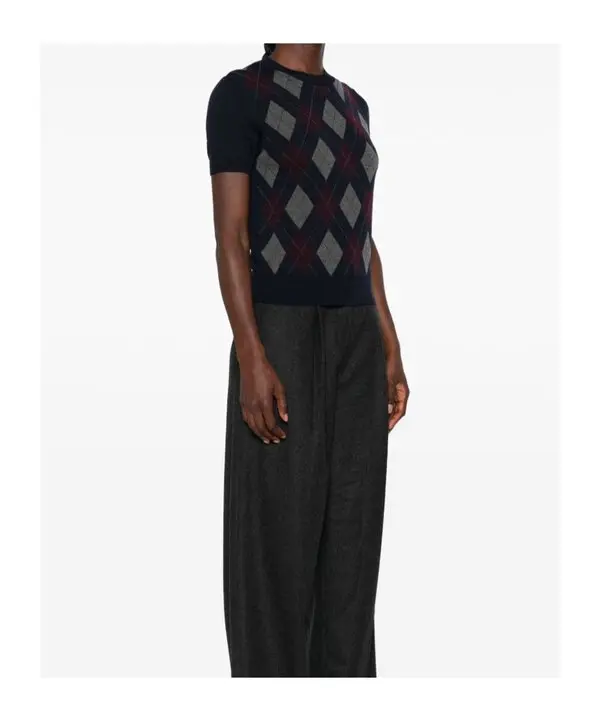 Tory Burch Short-sleeve Argyle Knitted Sweater - Blue