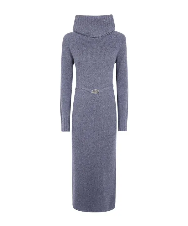 TWINSET Cowlneck Belted Knit Midi Dress - No