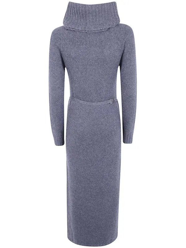 TWINSET Cowlneck Belted Knit Midi Dress