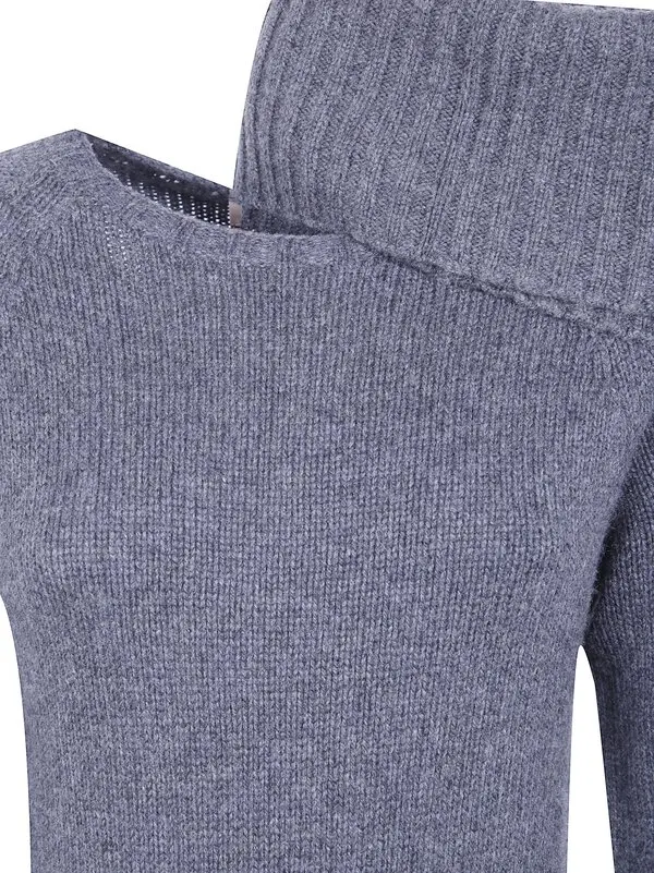TWINSET Cowlneck Belted Knit Midi Dress