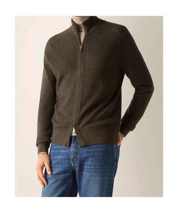 Zegna Dark Olive Green And Dark Grey Cashseta Full Zip Cardigan