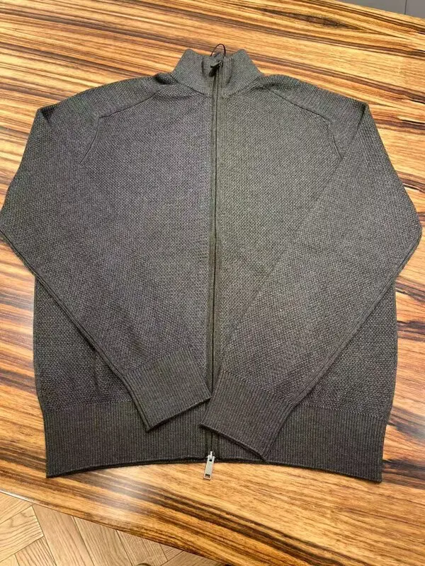 Zegna Dark Olive Green And Dark Grey Cashseta Full Zip Cardigan