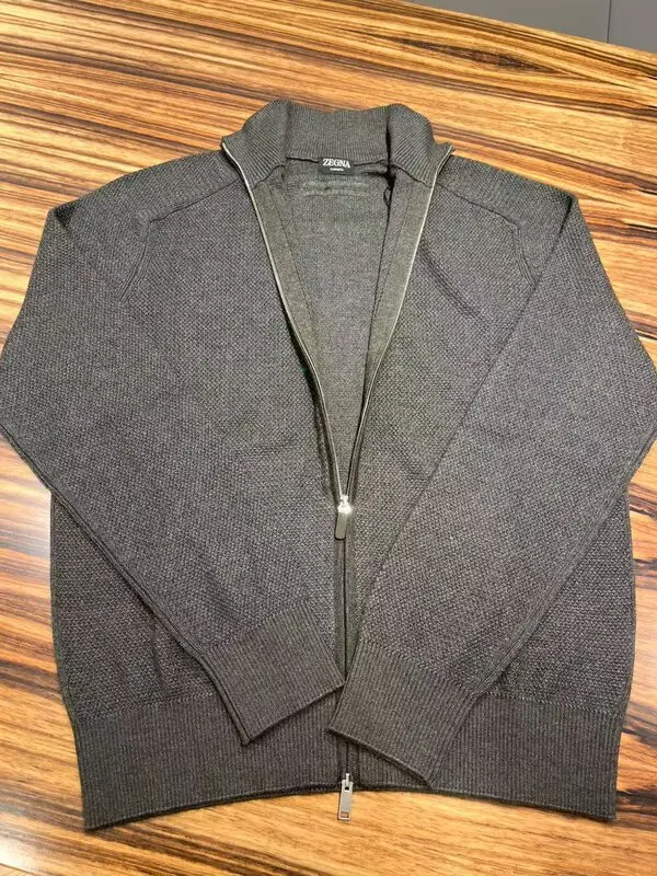 Zegna Dark Olive Green And Dark Grey Cashseta Full Zip Cardigan