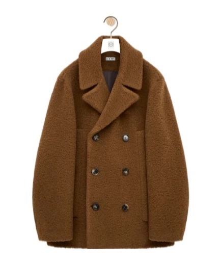 Loewe Peacoat In Wool And Mohair Blend - Camel