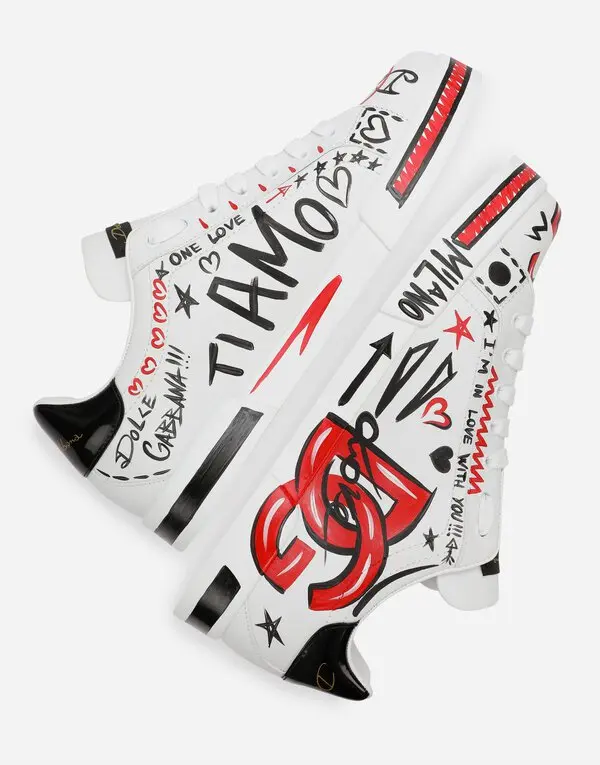 Dolce & Gabbana Graffiti-print Leather Sneakers