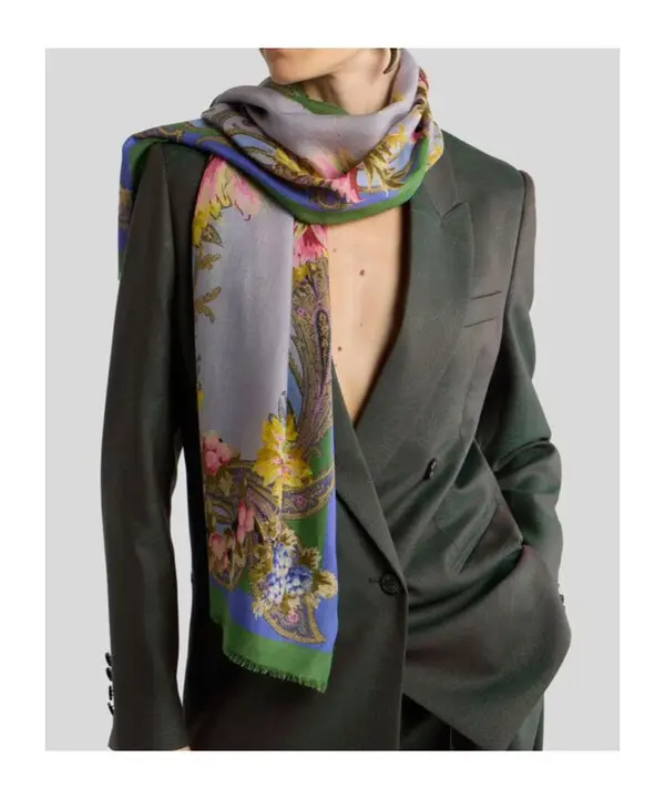 Etro Floral-paisley Scarf - Light Blue