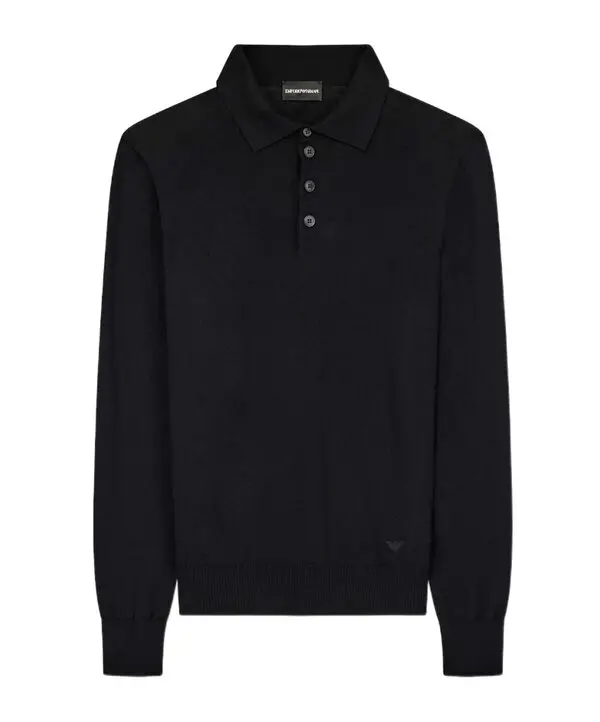 Emporio Armani Logo Embroidered Fine Knit Polo Top