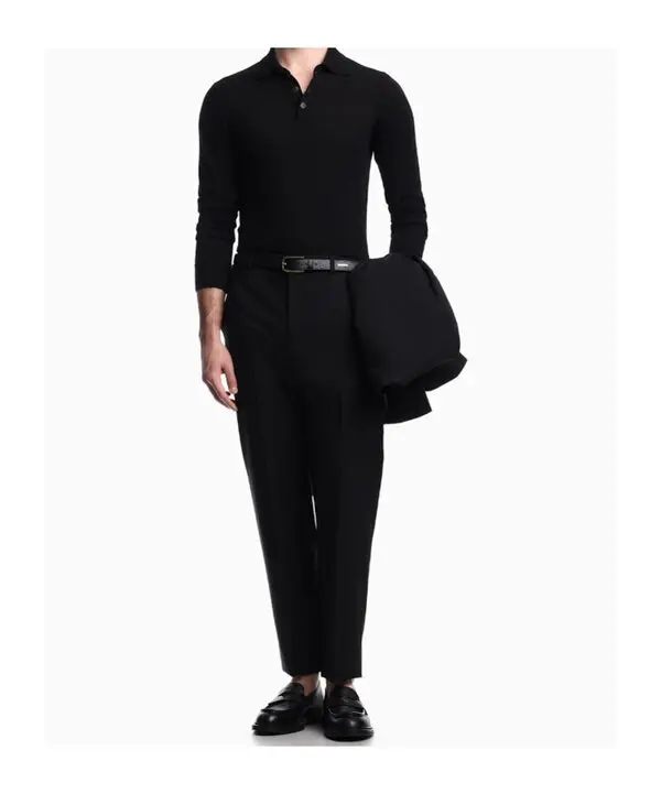 Emporio Armani Logo Embroidered Fine Knit Polo Top