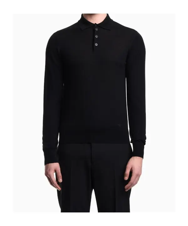 Emporio Armani Logo Embroidered Fine Knit Polo Top