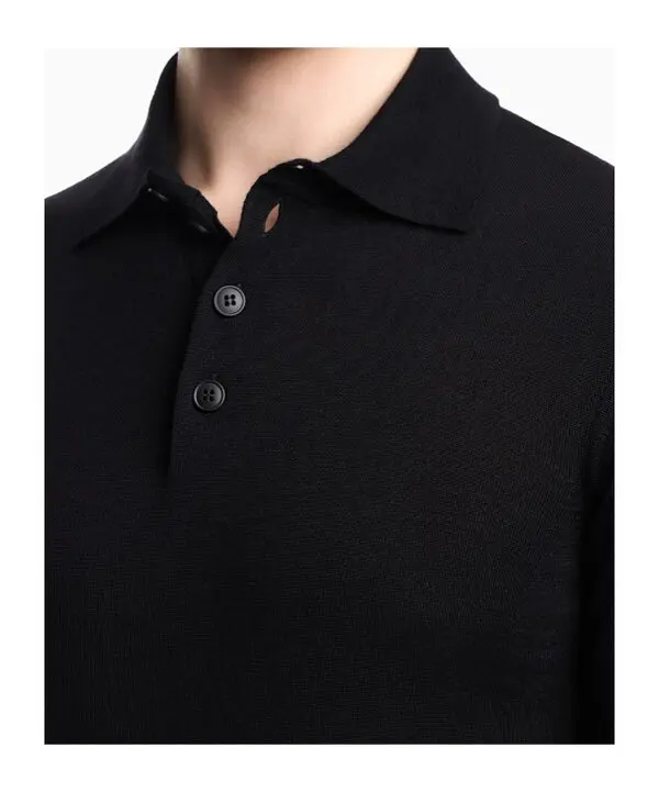 Emporio Armani Logo Embroidered Fine Knit Polo Top