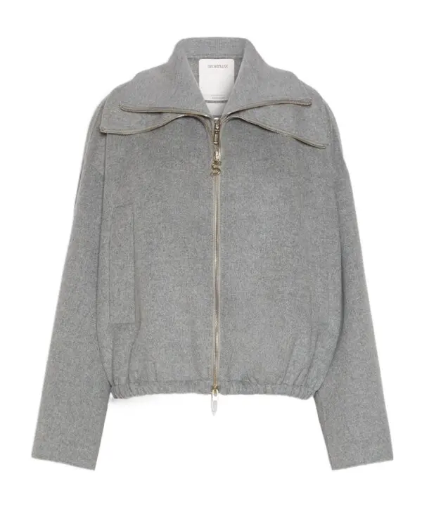 Sportmax Pure Wool Bomber Jacket With Removable Bib Medium Grey - Medium Gray