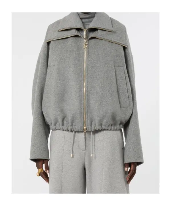 Sportmax Pure Wool Bomber Jacket With Removable Bib Medium Grey