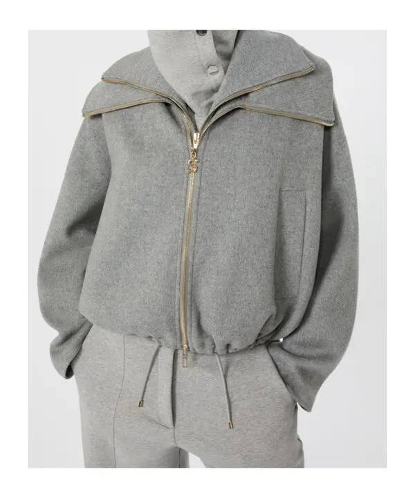 Sportmax Pure Wool Bomber Jacket With Removable Bib Medium Grey