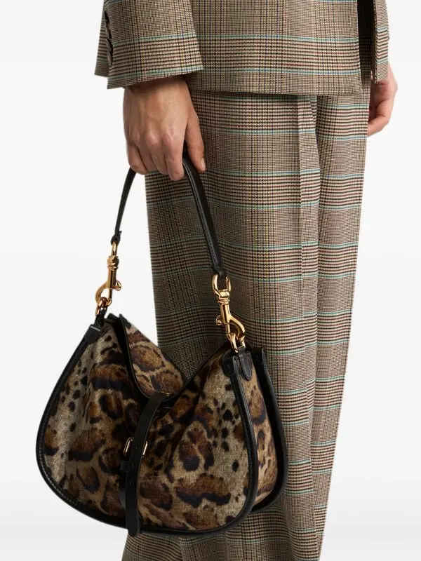 Etro Medium Pony Bag In Velvet With Leopard Motif