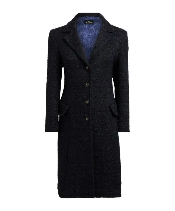 Etro Tweed Notched-lapels Coat - Navy Blue