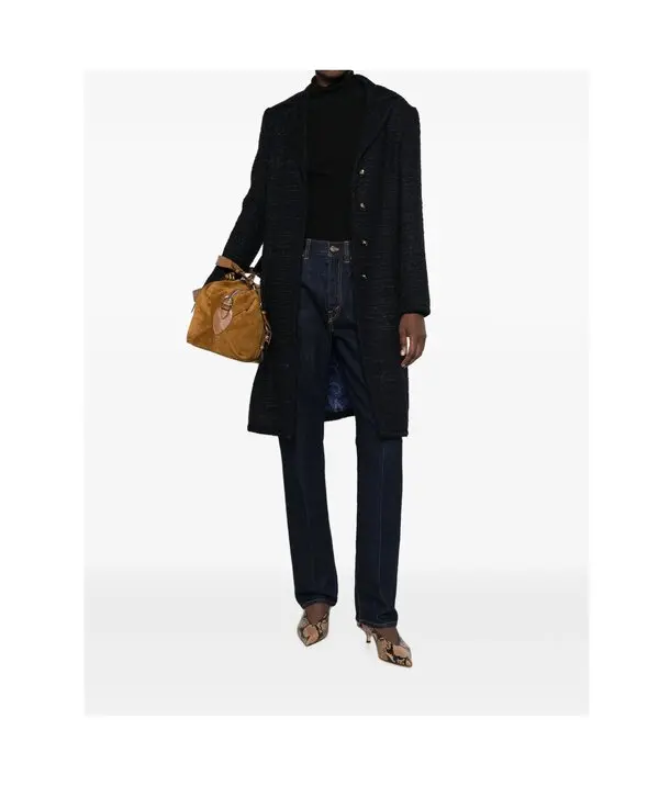 Etro Tweed Notched-lapels Coat - Navy Blue