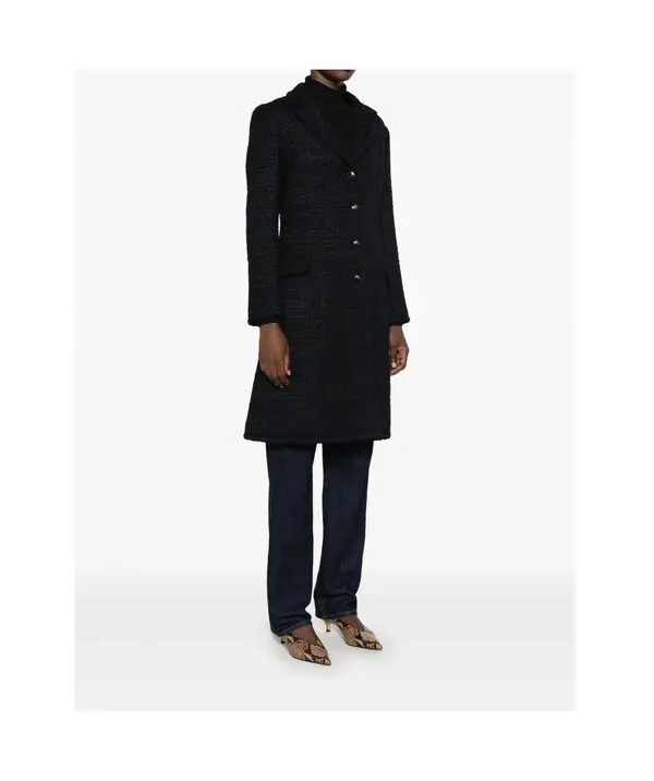 Etro Tweed Notched-lapels Coat - Navy Blue
