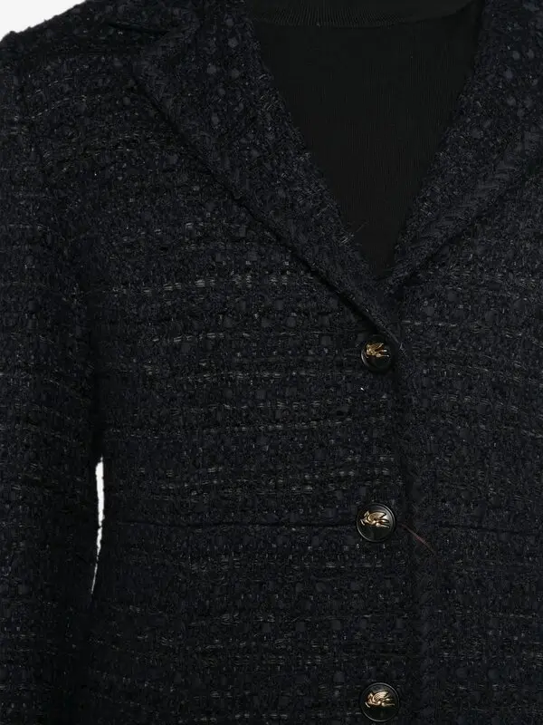 Etro Tweed Notched-lapels Coat - Navy Blue