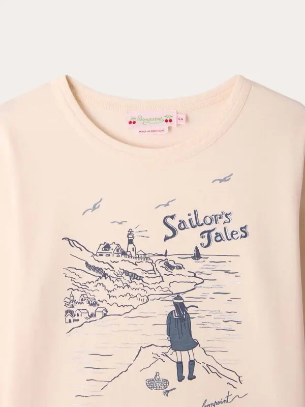 Bonpoint Magali T-shirt With Sailor's Tales Print In Organic Cotton