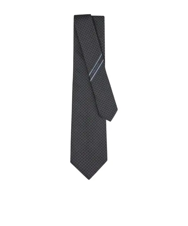FERRAGAMO Gancini Micro Jacquard Silk Tie - Gray