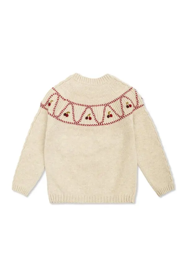 Bonpoint Cherry-embroidered Cable-knit Sweater
