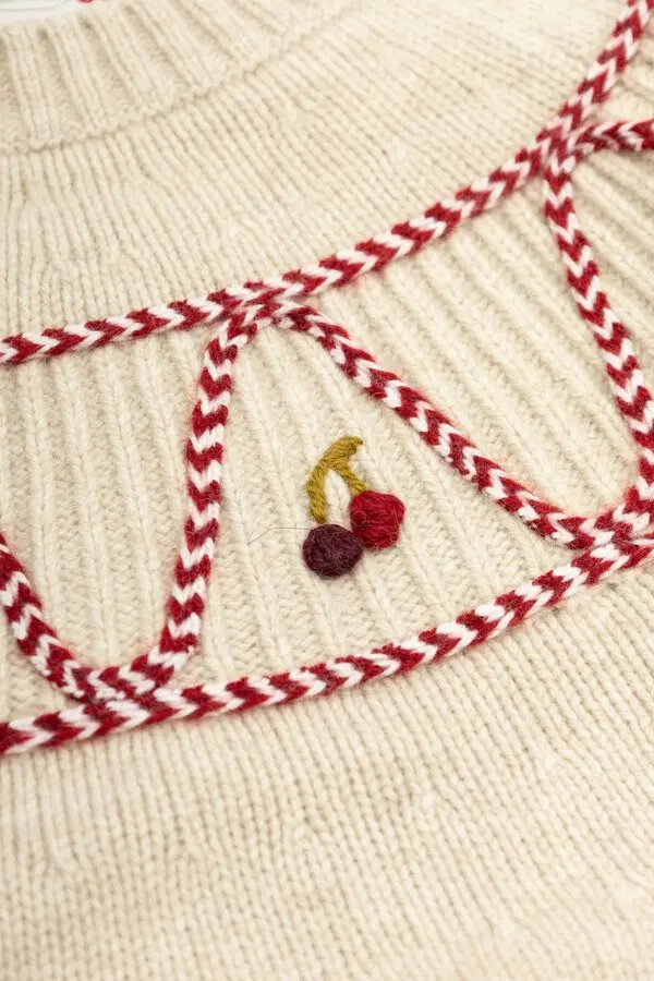 Bonpoint Cherry-embroidered Cable-knit Sweater