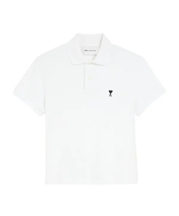 AMI Paris White Cotton Polo With De Coeur