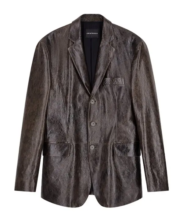 Emporio Armani Blazer In Shiny Drummed Leather With Logo Buttons