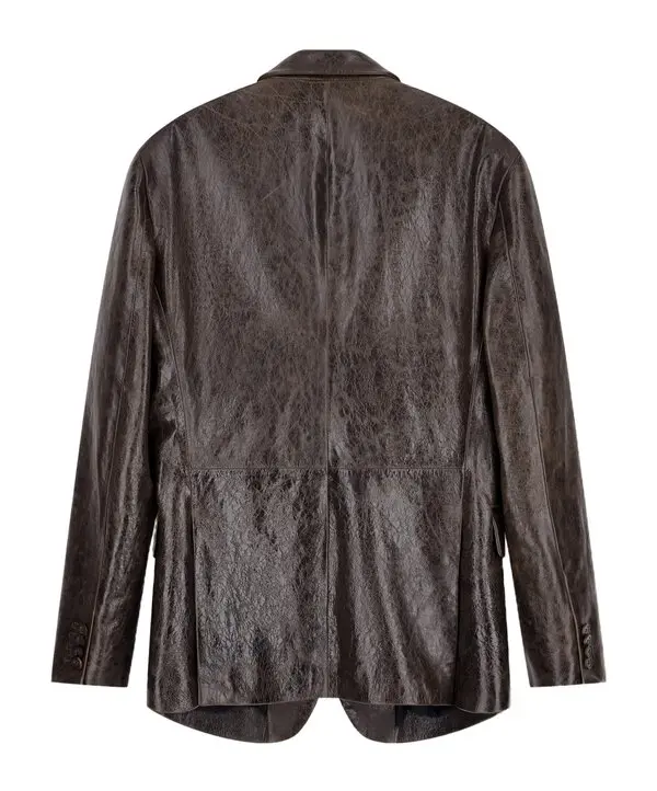 Emporio Armani Blazer In Shiny Drummed Leather With Logo Buttons