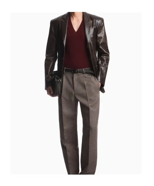Emporio Armani Blazer In Shiny Drummed Leather With Logo Buttons