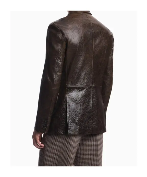 Emporio Armani Blazer In Shiny Drummed Leather With Logo Buttons