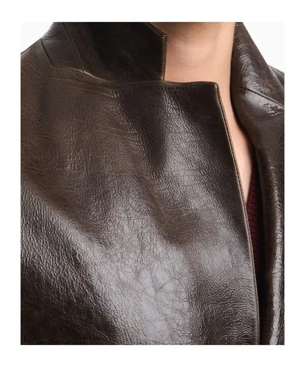 Emporio Armani Blazer In Shiny Drummed Leather With Logo Buttons
