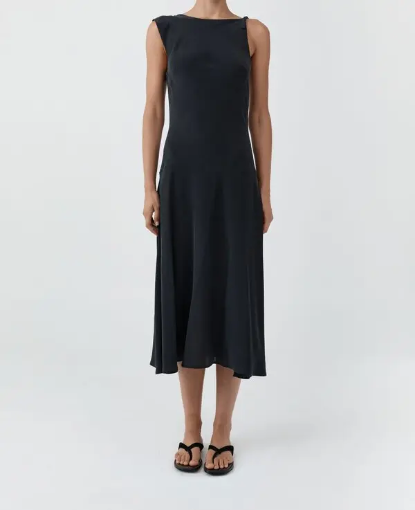 ST. AGNI Draped Backless Midi Dress