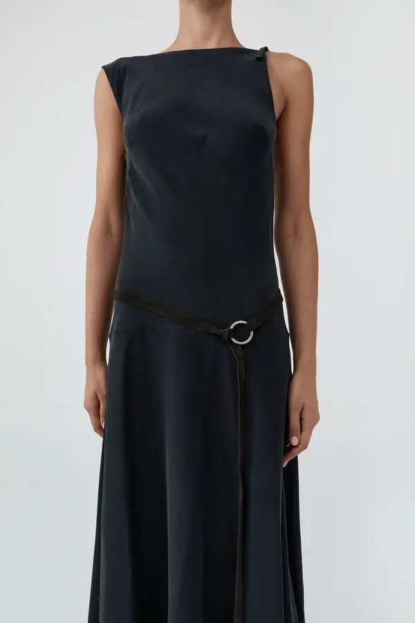ST. AGNI Draped Backless Midi Dress