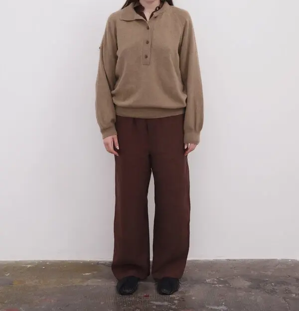 BASERANGE Long-sleeved Knit Polo Shirt