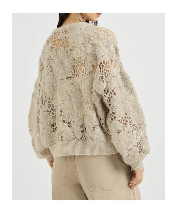 Brunello Cucinelli Whispering Bloom Embroidery Sweater - Sand