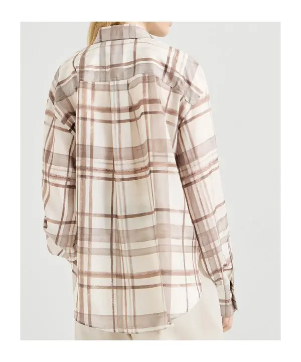 Brunello Cucinelli Silk Pongée Shirt In Macrocheck Print