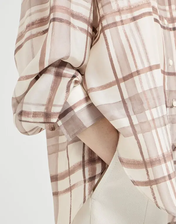 Brunello Cucinelli Silk Pongée Shirt In Macrocheck Print