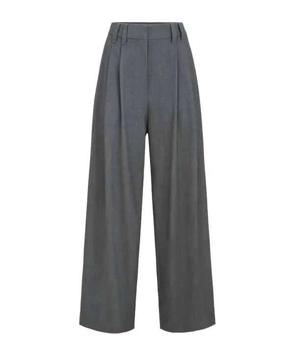 Brunello Cucinelli Tropical Luxury Wool Tailored Trousers With Monili - Dark Grey
