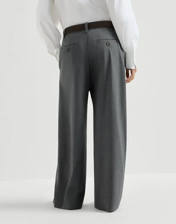 Brunello Cucinelli Tropical Luxury Wool Tailored Trousers With Monili
