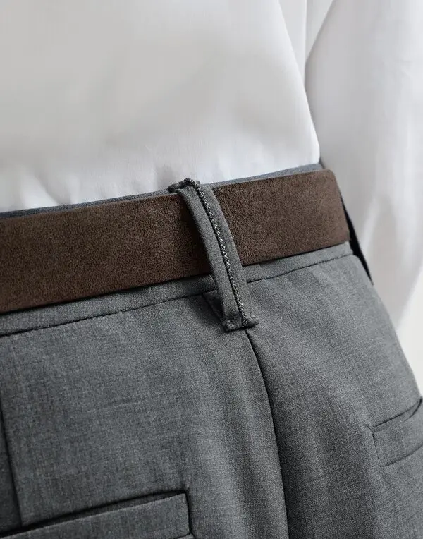 Brunello Cucinelli Tropical Luxury Wool Tailored Trousers With Monili