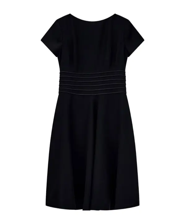 Emporio Armani Dress In Techno Cady With A Pleated Waist And Short Sleeves - Black