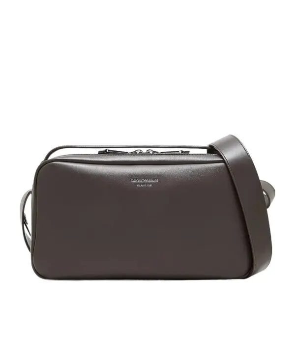 Emporio Armani Logo-print Leather Shoulder Bag - Anthracite Brown